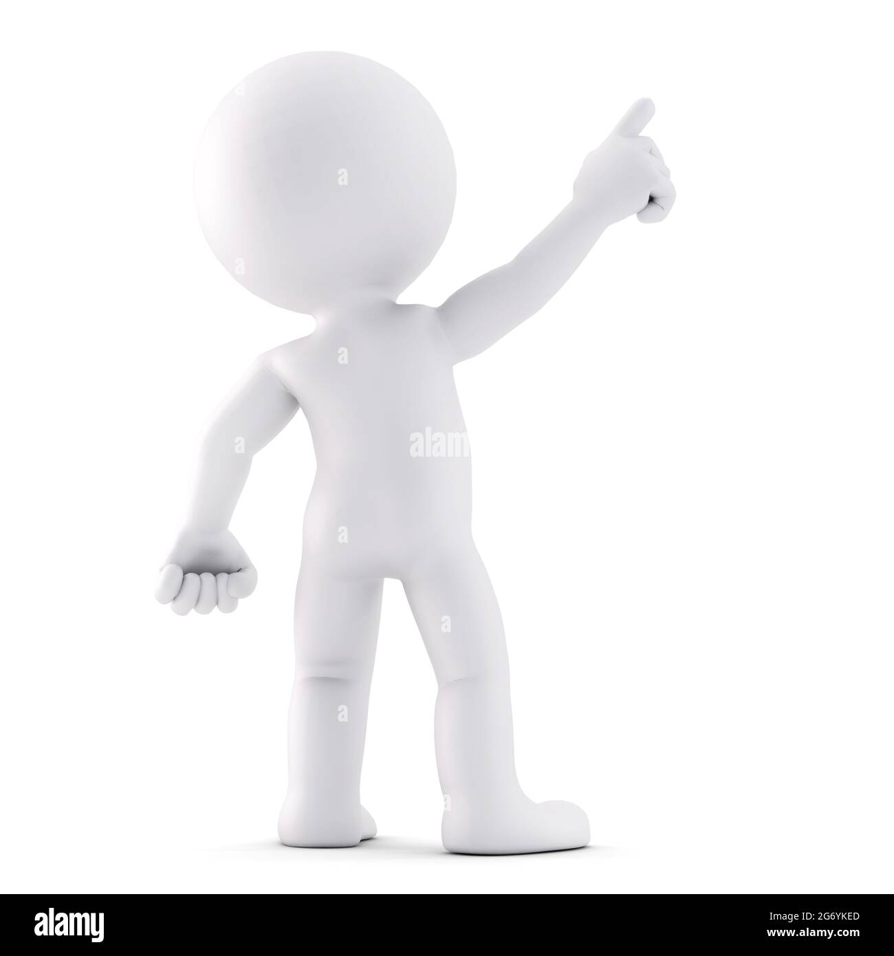 Man pointing at invisible object. Rear view. 3D illustration. Isolated ...