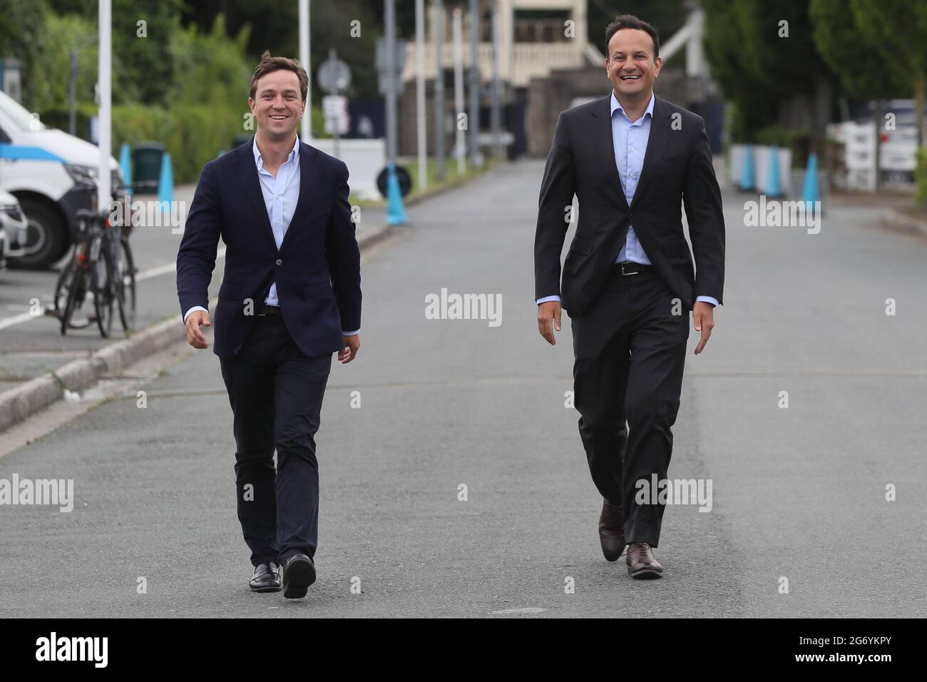Fine Gael candidate James Geoghegan Left) and Tanaiste Leo Varadkar ...