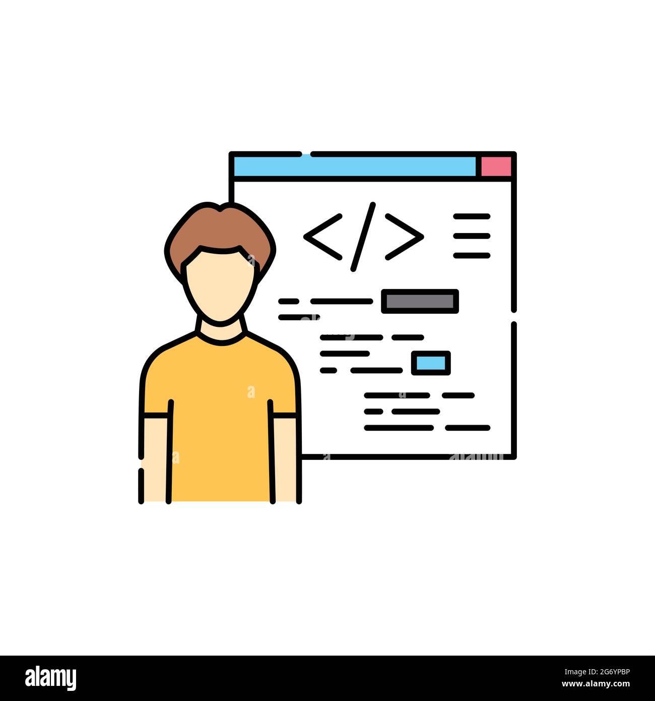 Programming courses for children olor line icon. Children learning ...