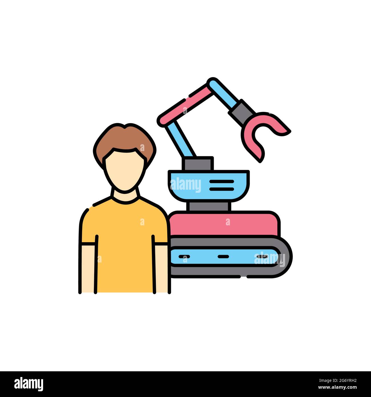 Robotics courses for children olor line icon. Children learning ...