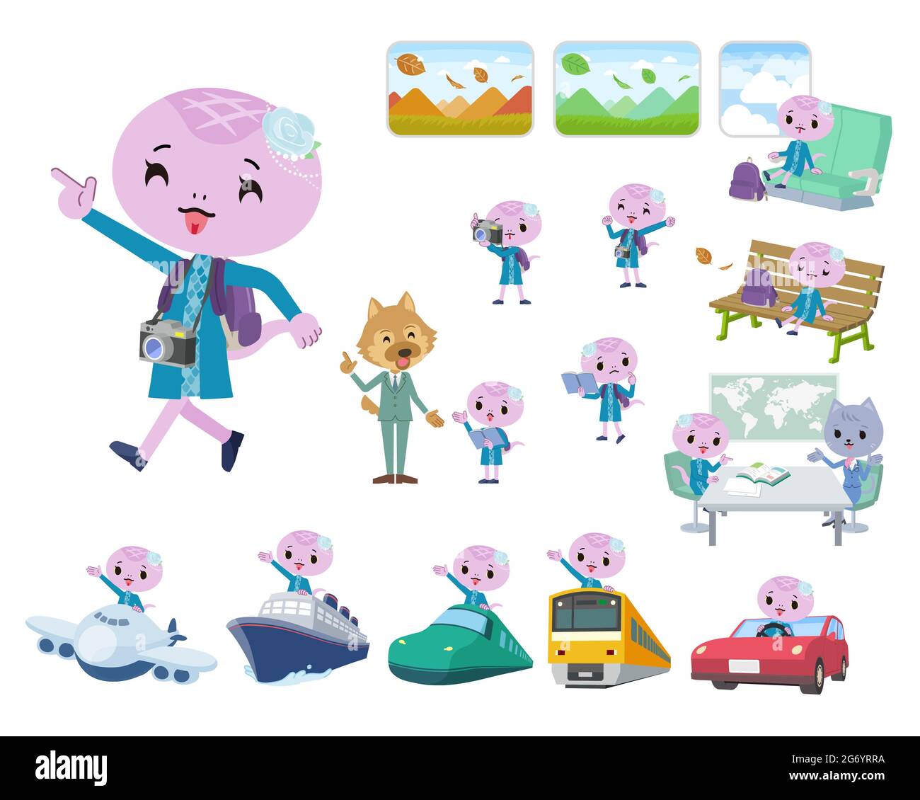 A set of Snake girl on travel.It's vector art so it's easy to edit ...