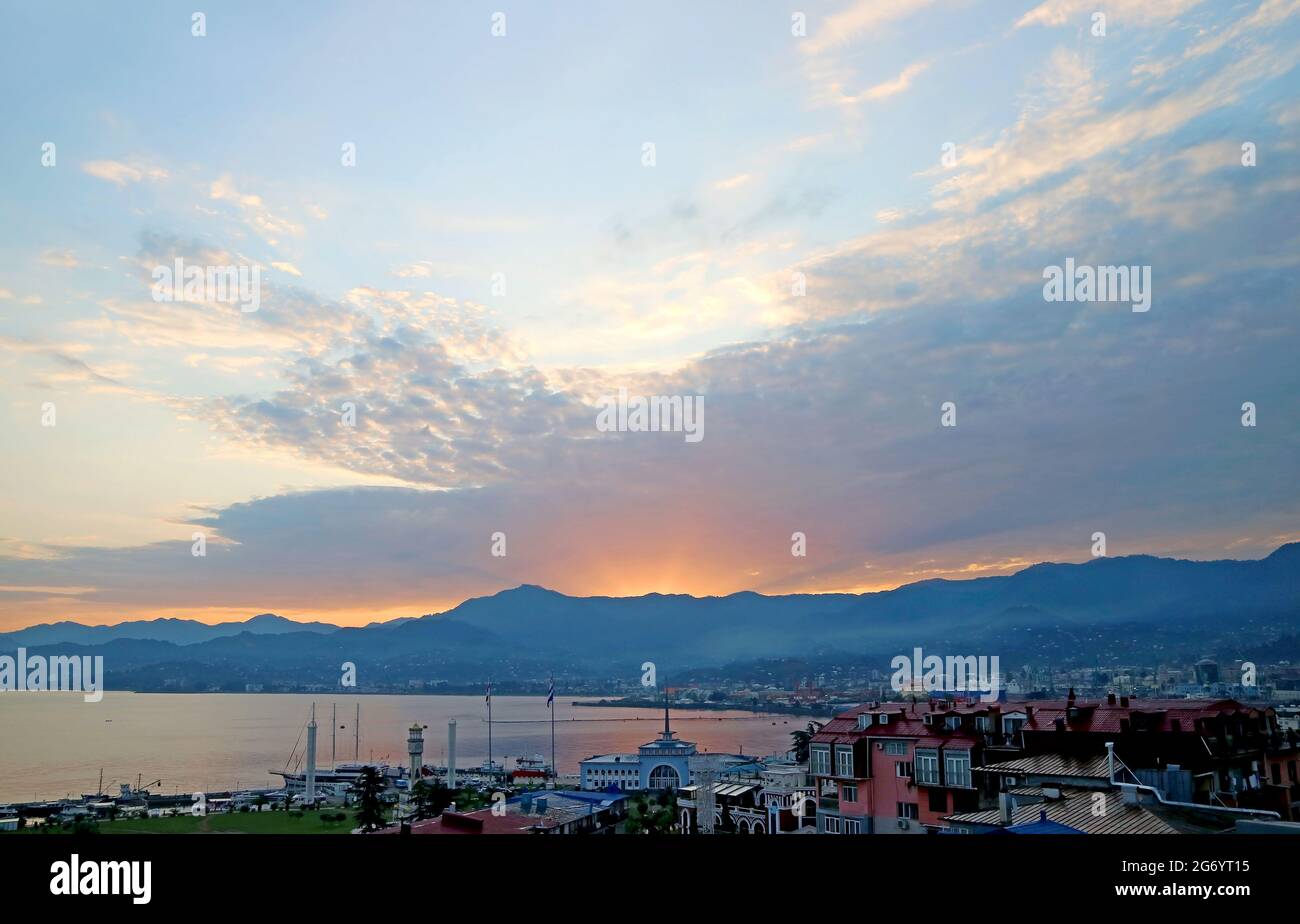 Panoramic Aerial View of Batumi Port with the Morning Beams, Batumi ...