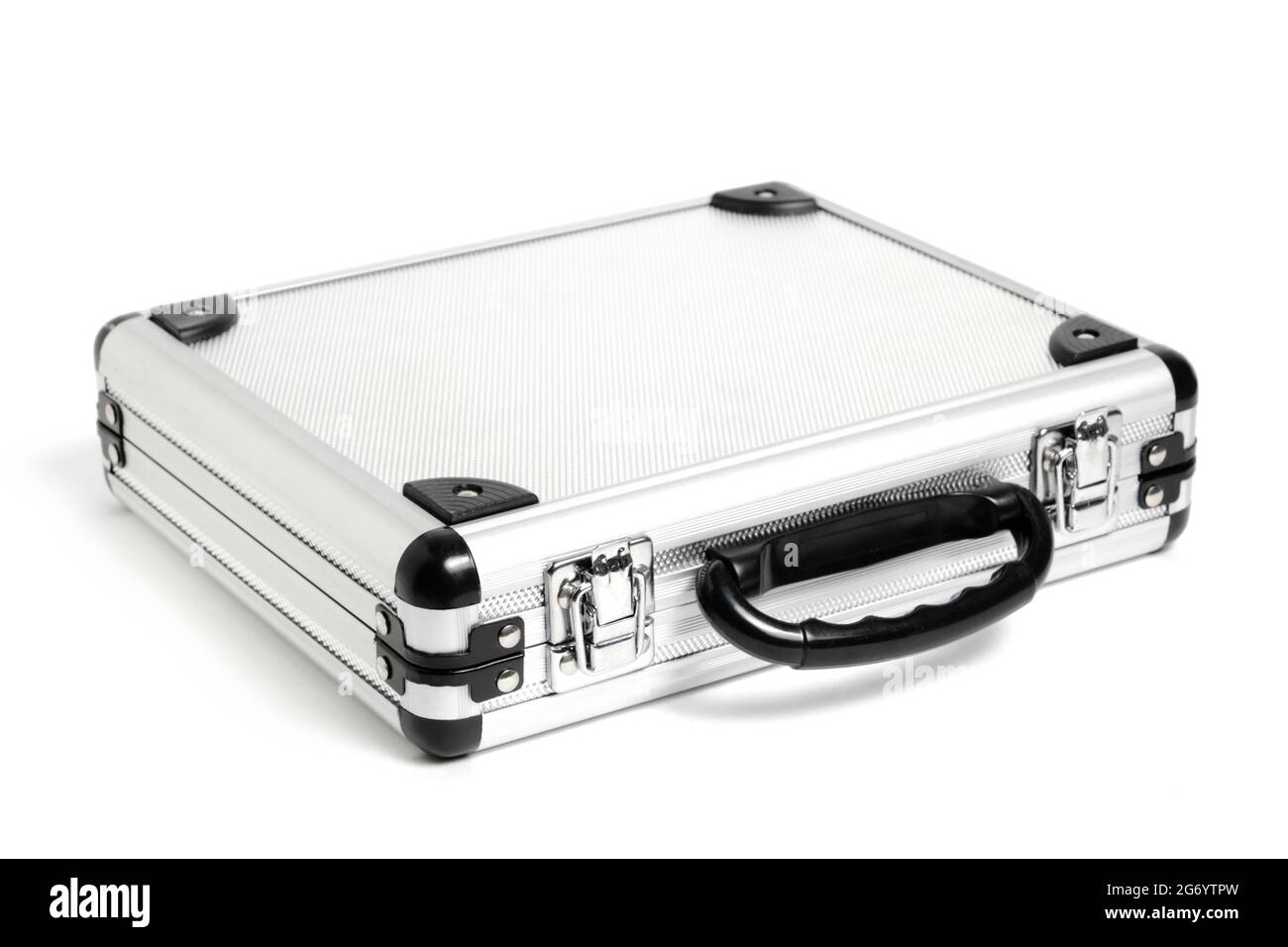 Metal aluminum briefcase on a white background Stock Photo - Alamy