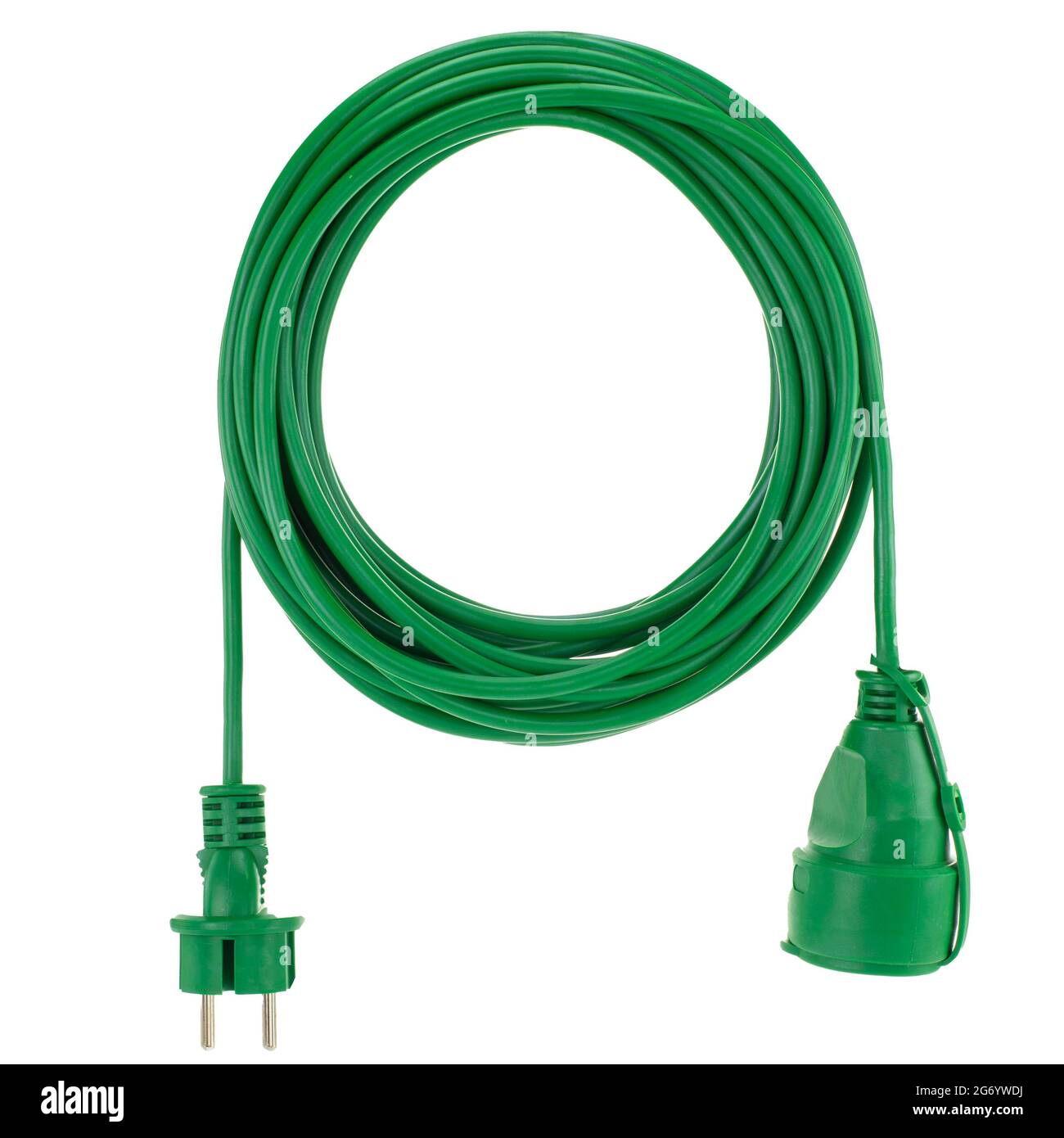 Closeup shot of green electric cable with plug isolated on white ...