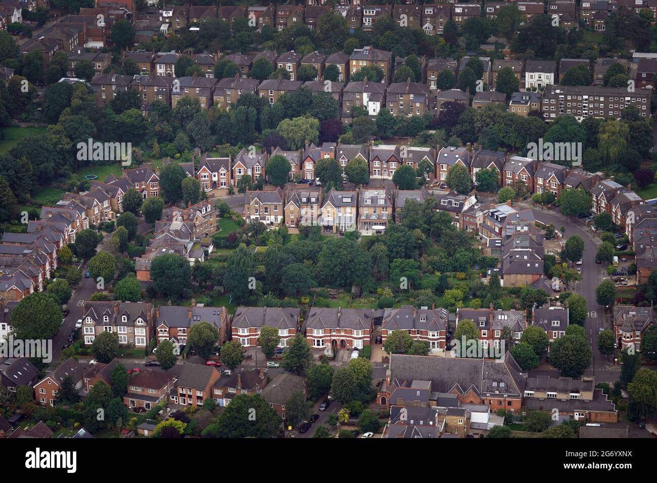 An aerial view of a crescent of housing in west London. Picture date ...