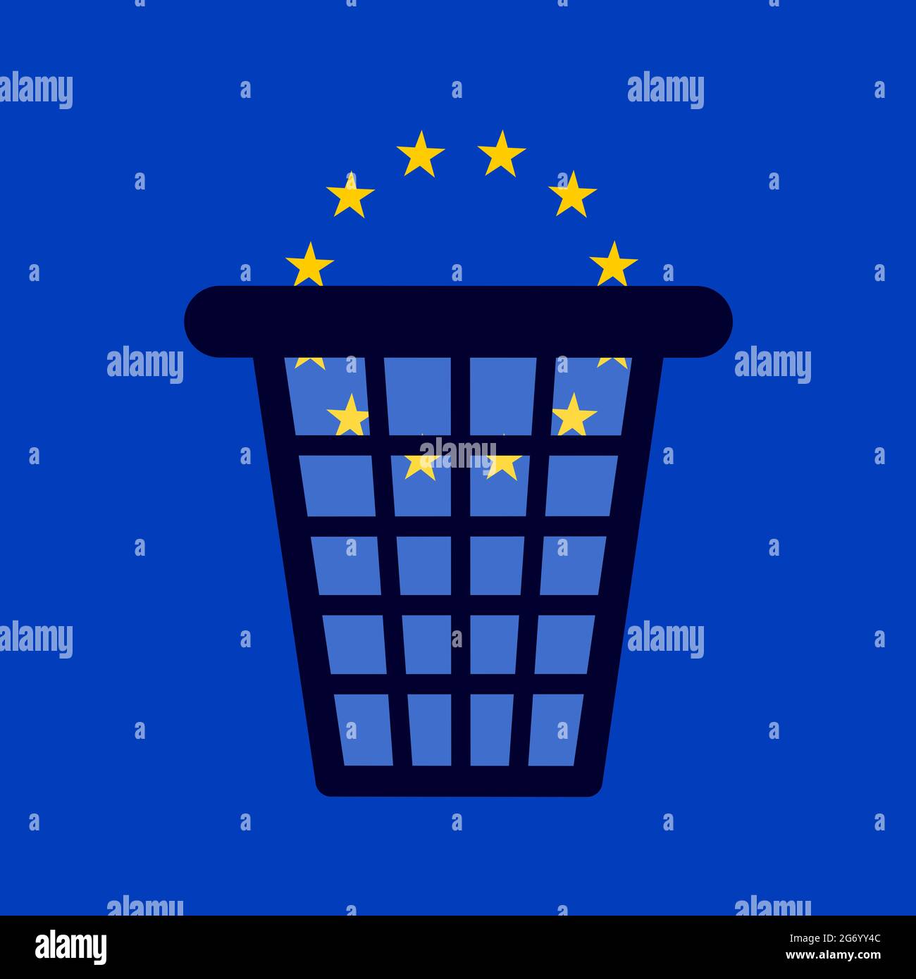 Flag of EU is thrown into garbage, dustbin and waste. Decay, decline ...