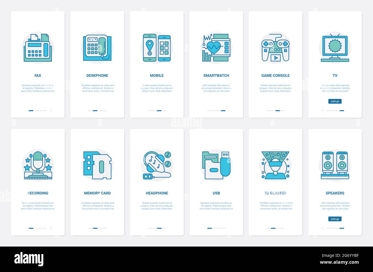 Electric devices for home and office vector illustration. UX, UI onboarding mobile app page ...