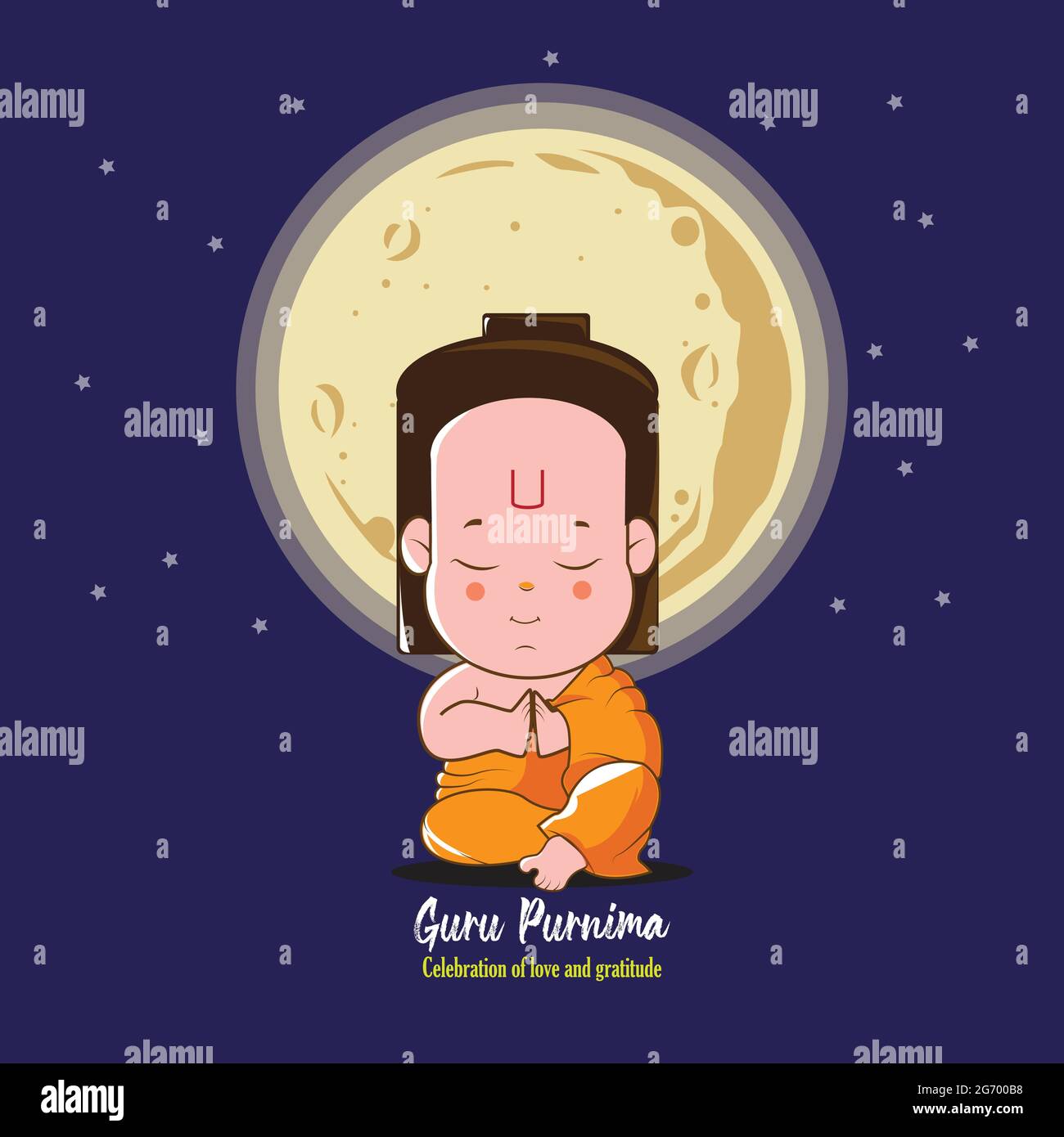 Illustration of Guru Purnima with Little Guru Character. The planet is ...