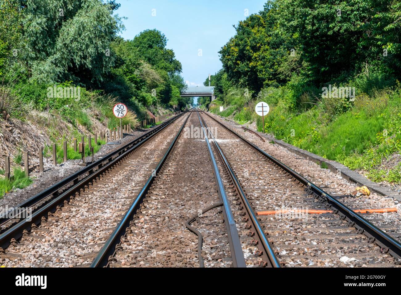 railway tracks or lines disappearing into the distance to a vanishing ...
