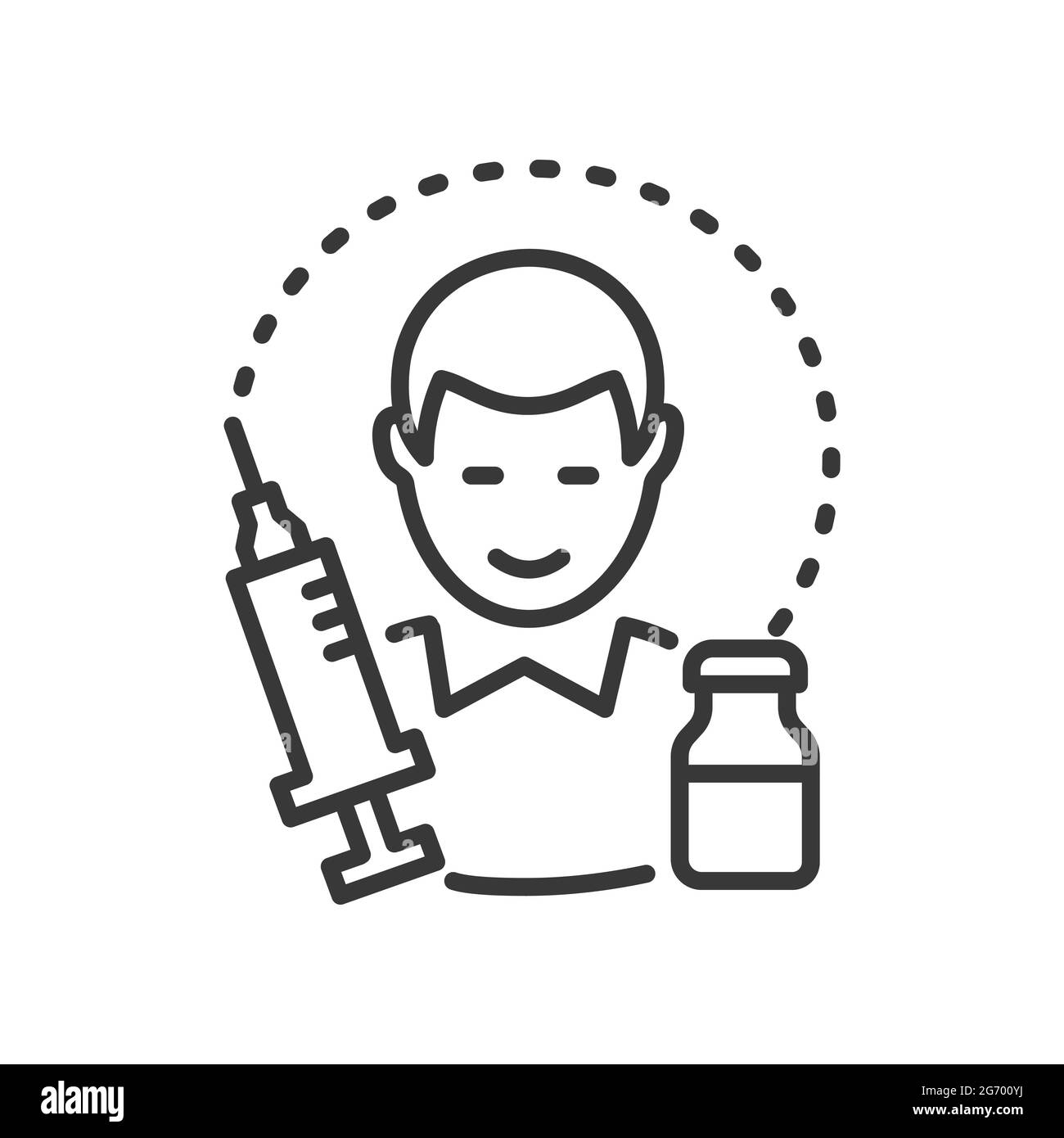 Adult vaccination - vector line design single isolated icon on white ...