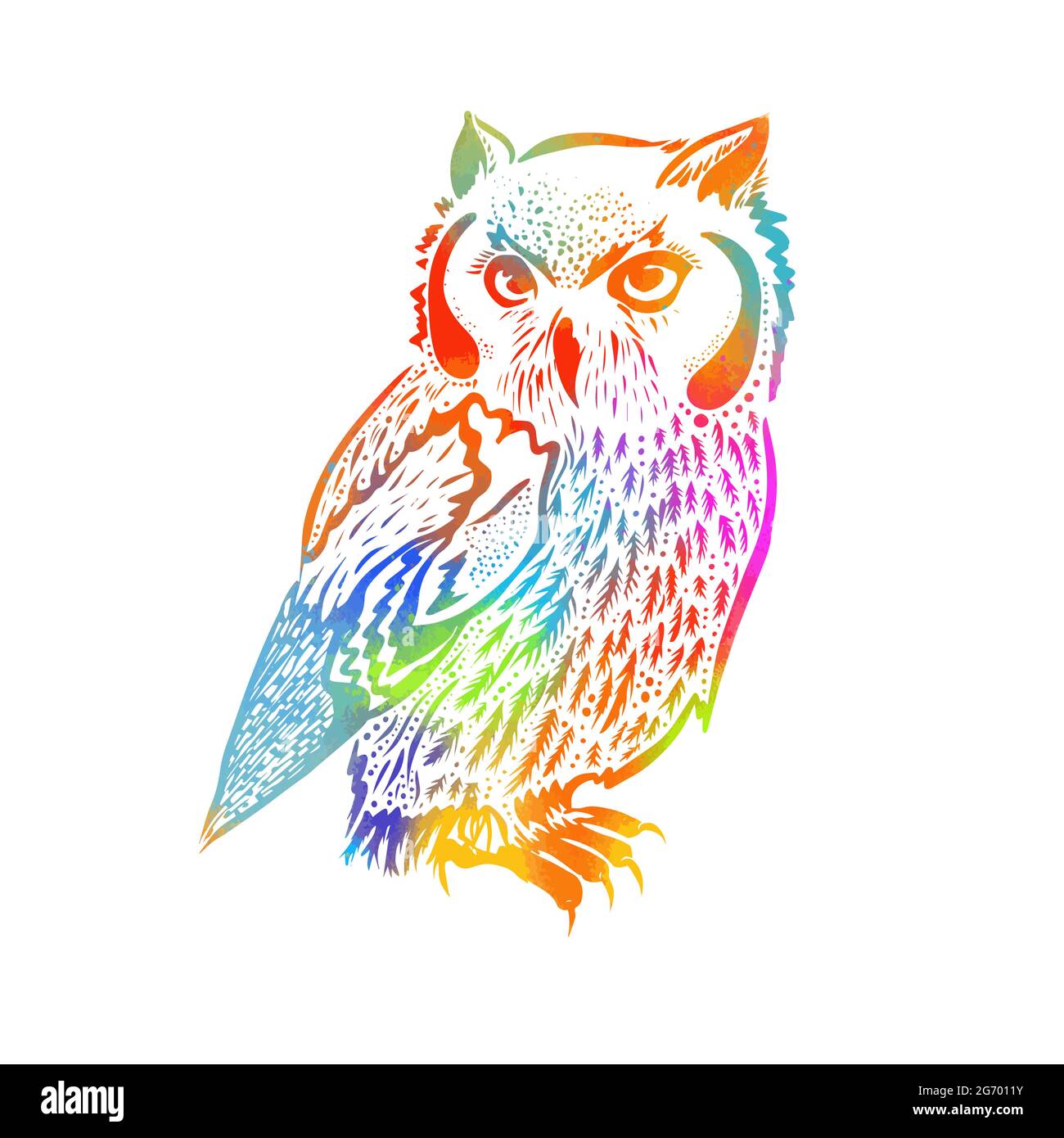 original artwork of owl, ink hand drawing in ethnic style, vector ...