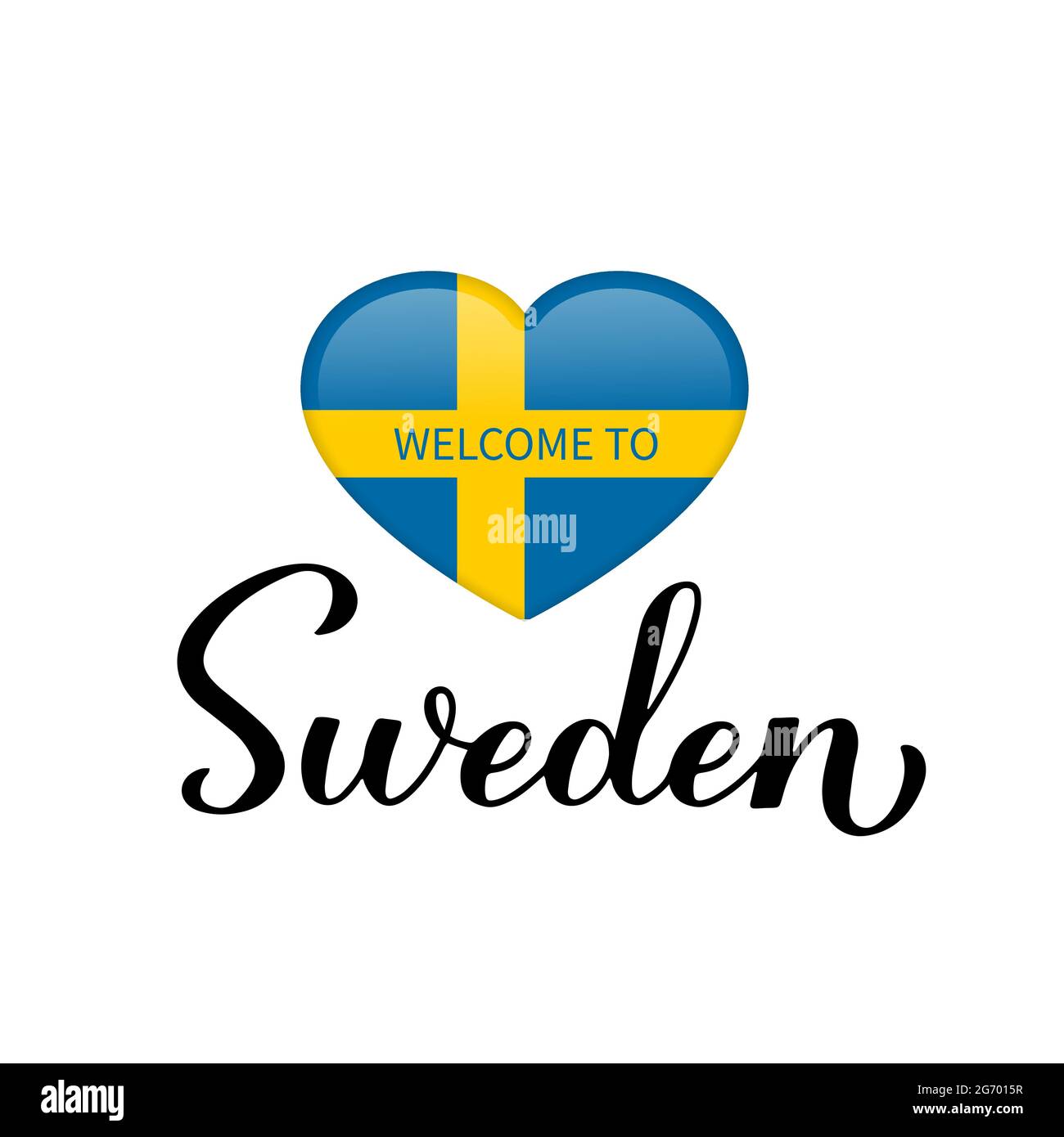 Welcome to Sweden calligraphy hand lettering with national flag in ...