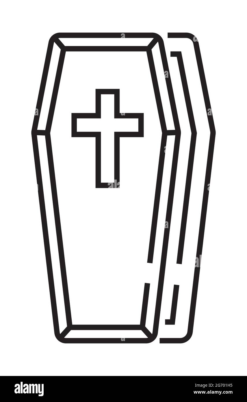 Funeral icon vector in thin line style. The coffin with the cross on ...