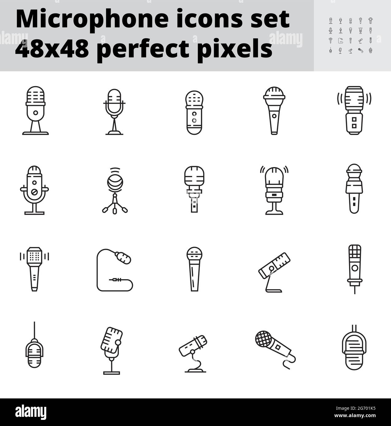 Microphone icon vector set in thin line style. Voice over sign ...