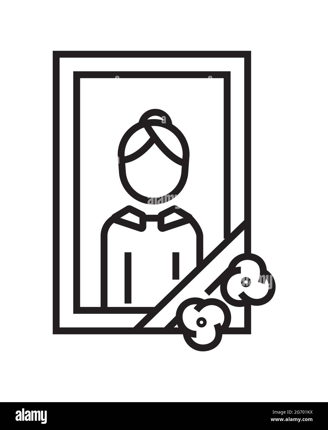 Photo frame with a dead woman. Funeral icon vector in line style ...