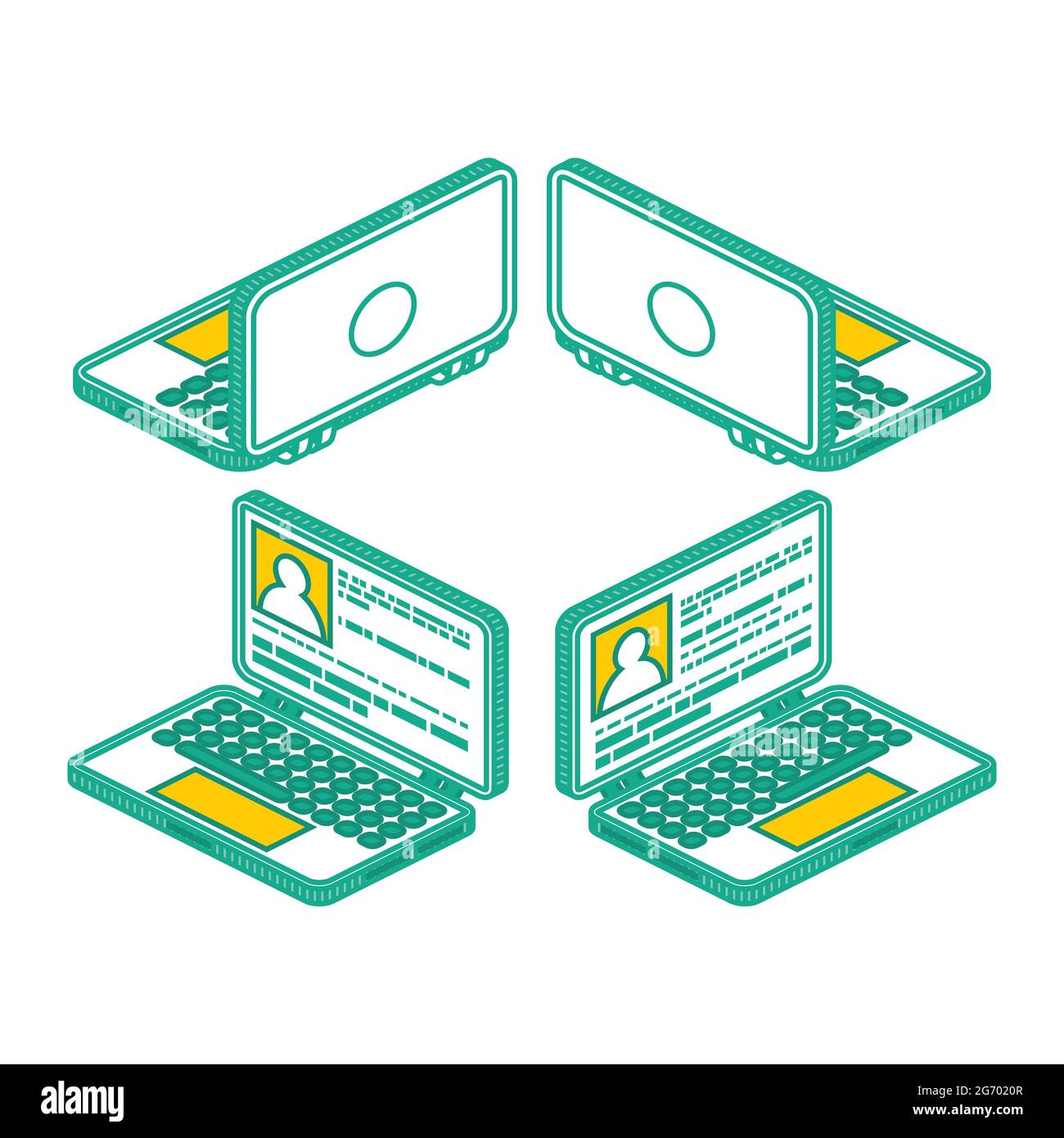 Isometric Outline Collection of Laptops, Notebooks Shown from Different ...
