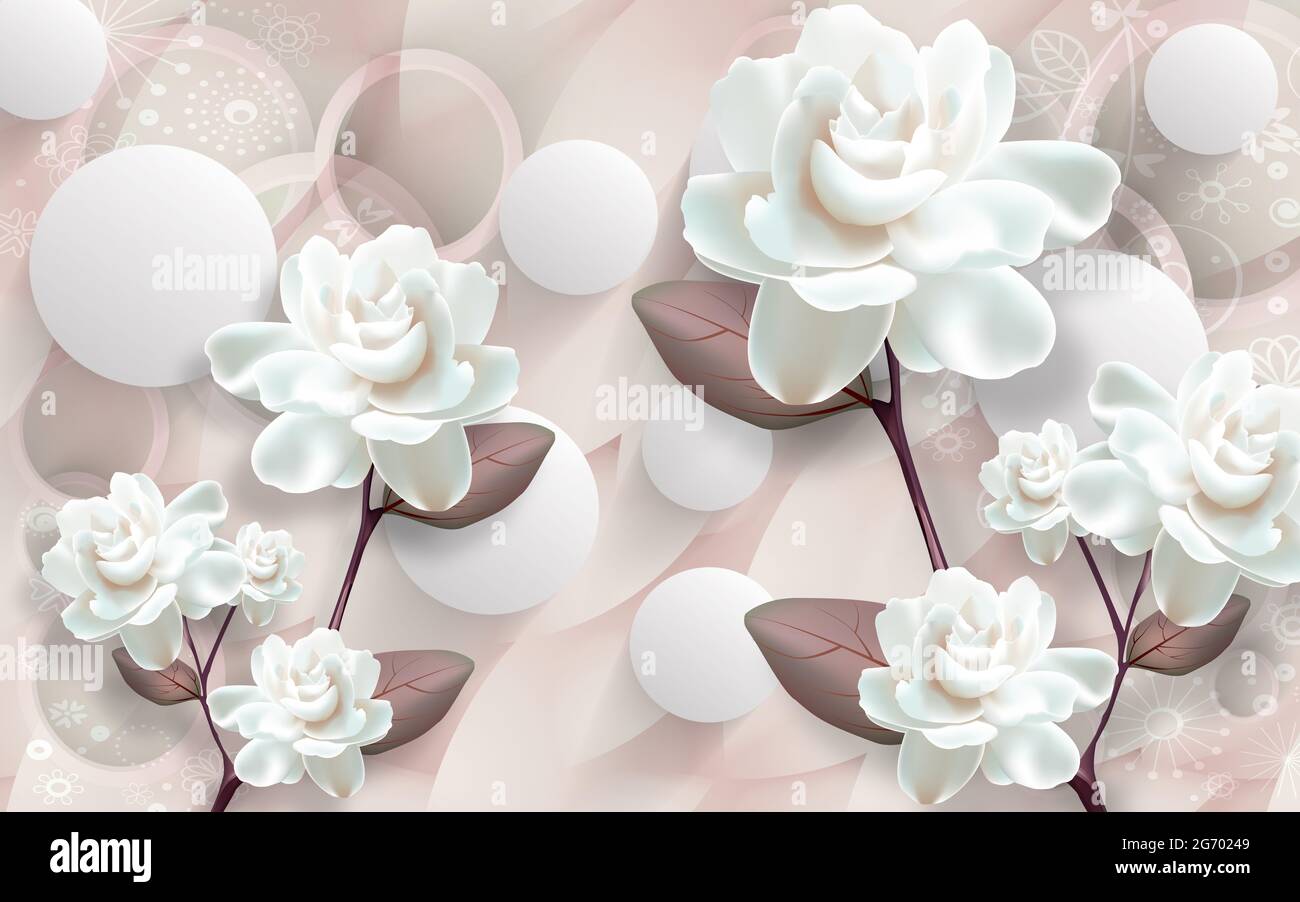 3d mural wallpaper with simple floral background . modern flowers in ...