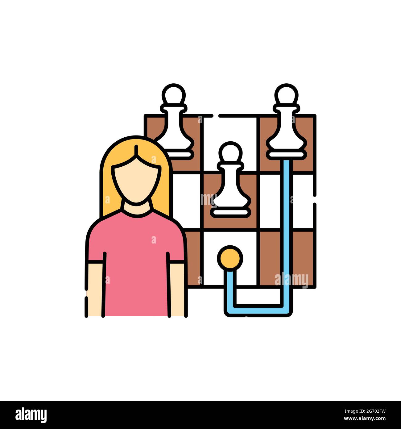 Chess for children olor line icon. Children learning. Pictogram for web ...