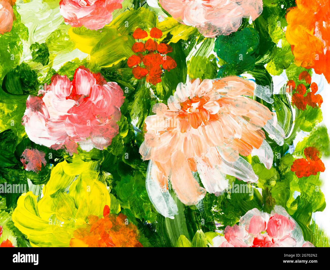 Abstract painting bright flowers, original hand drawn, impressionism ...