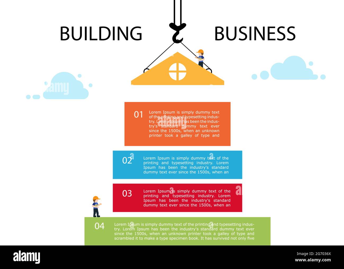 Crane and building block. Infographic template building business Stock ...