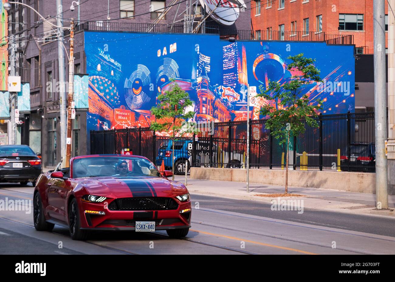 TORONTO, CANADA - 06 05 2021: Red Ford Mustang convertible sports car ...