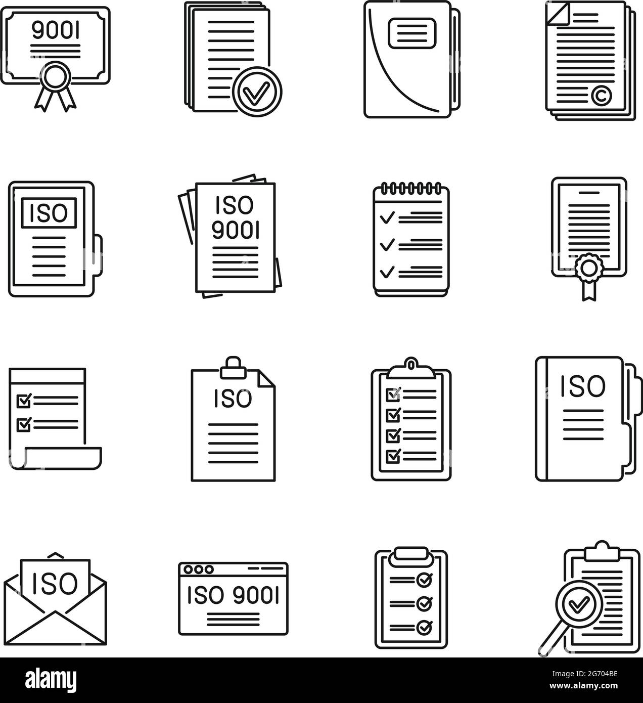 Certified standard icons set outline vector. Iso certificate Stock ...