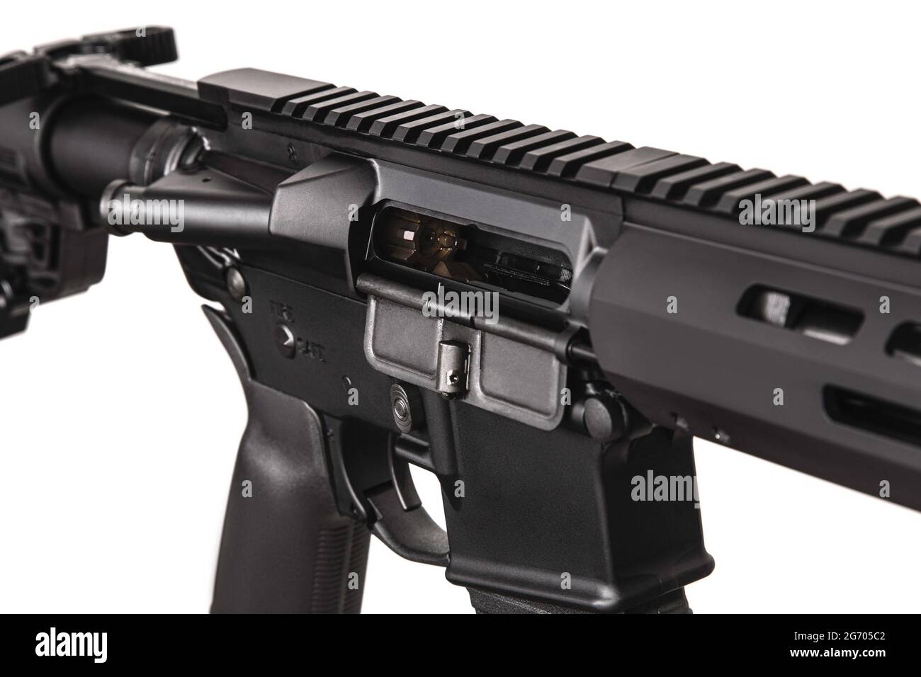 Modern automatic rifle isolated on black background. Weapons for police ...