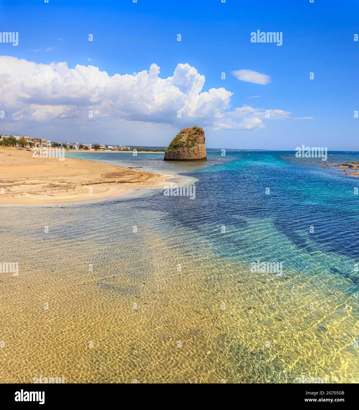 Salento coast: Torre Pali Beach in Apulia, Italia. The ruined ...