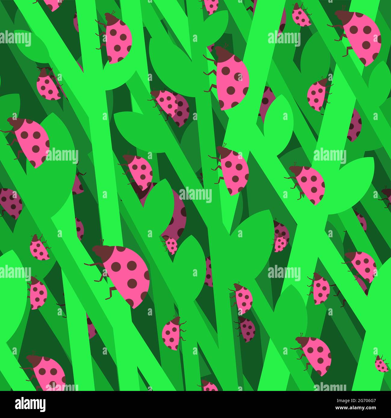 Ladybug in grass pattern seamless. Red small bug background. beetle ...