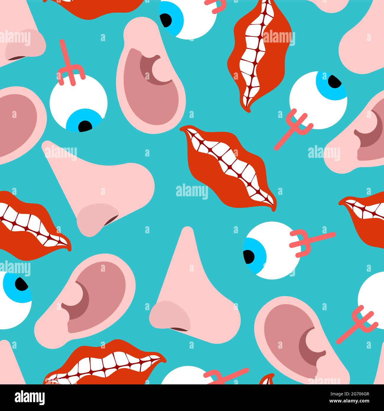 Human sensory organs pattern seamless. Nose, ear, eye, mouth. Anatomy ...