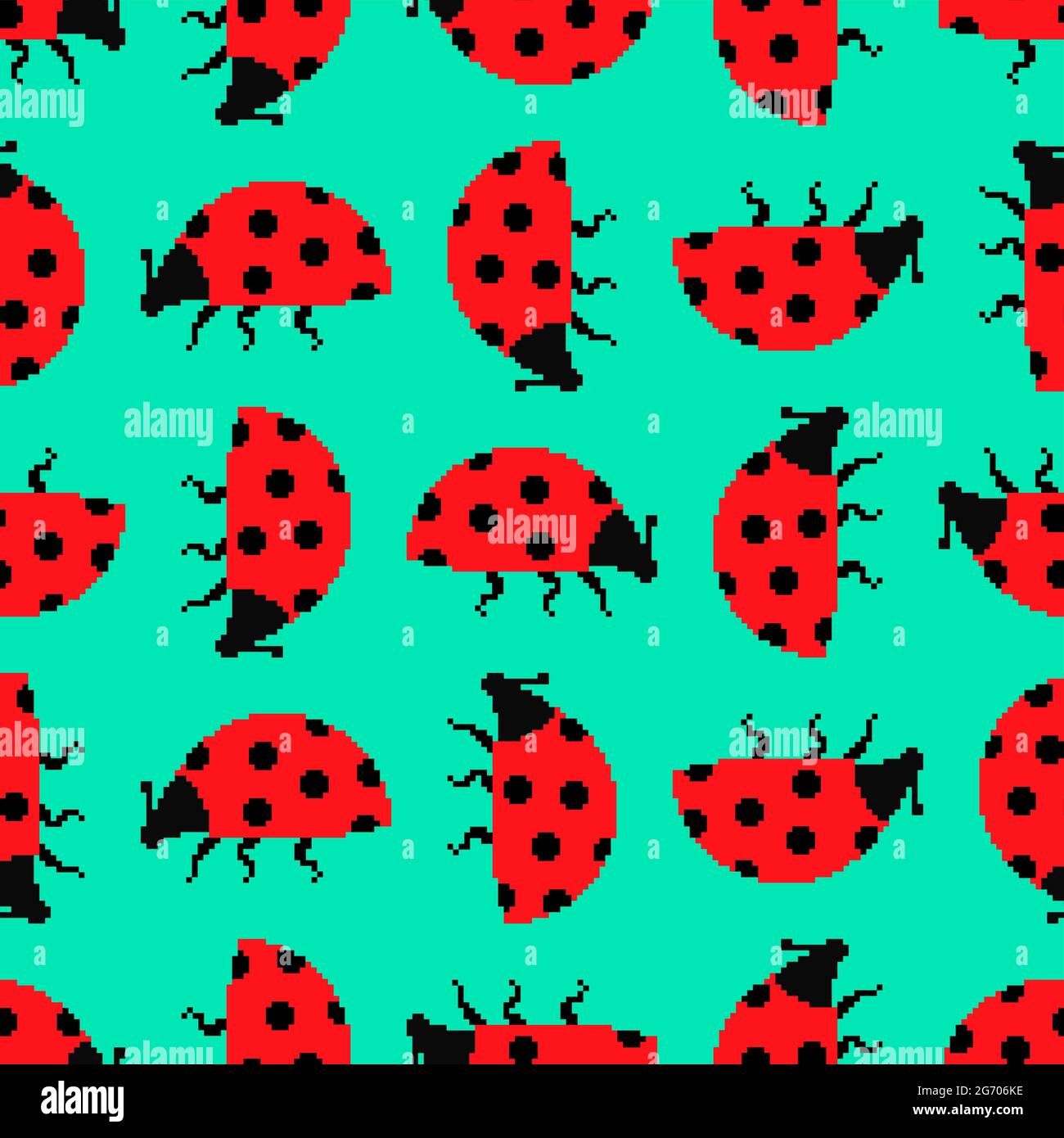 Ladybug pixel art pattern seamless. 8 bit Red small bug background ...
