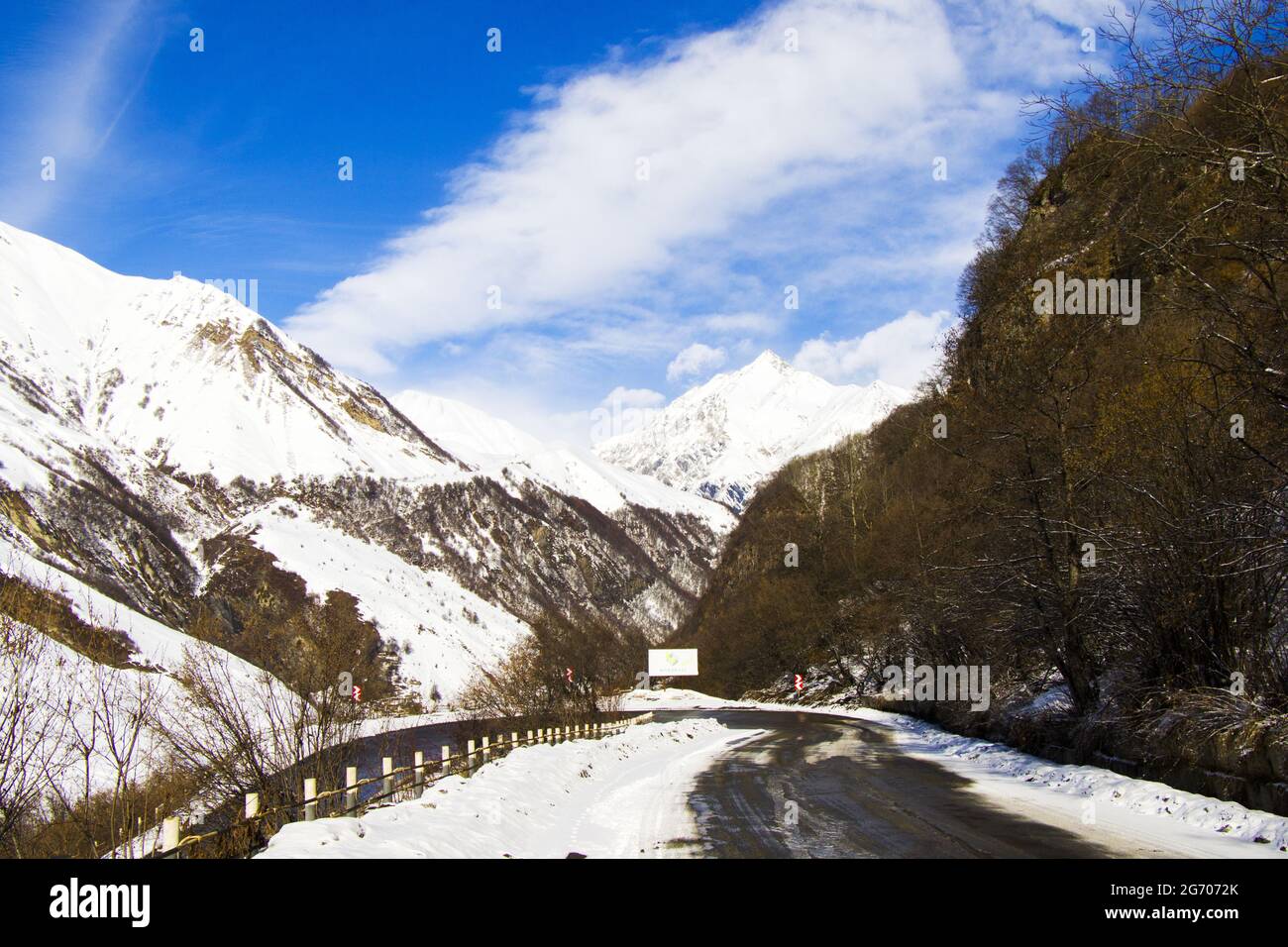 Beautiful view of snowy mountain landscapes in Gudauri, Georgia on a ...