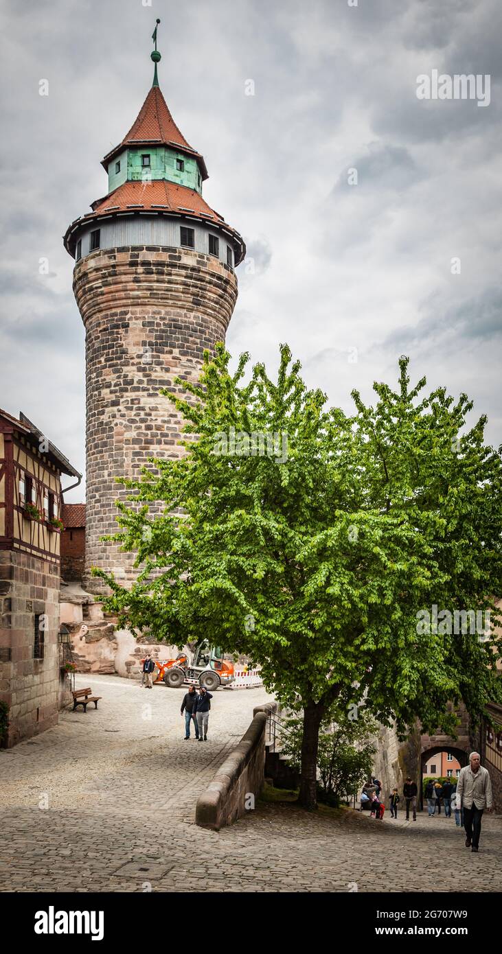 Nuremberg, Germany - May 17, 2016: Sinwell tower in Kaiserburg in the ...