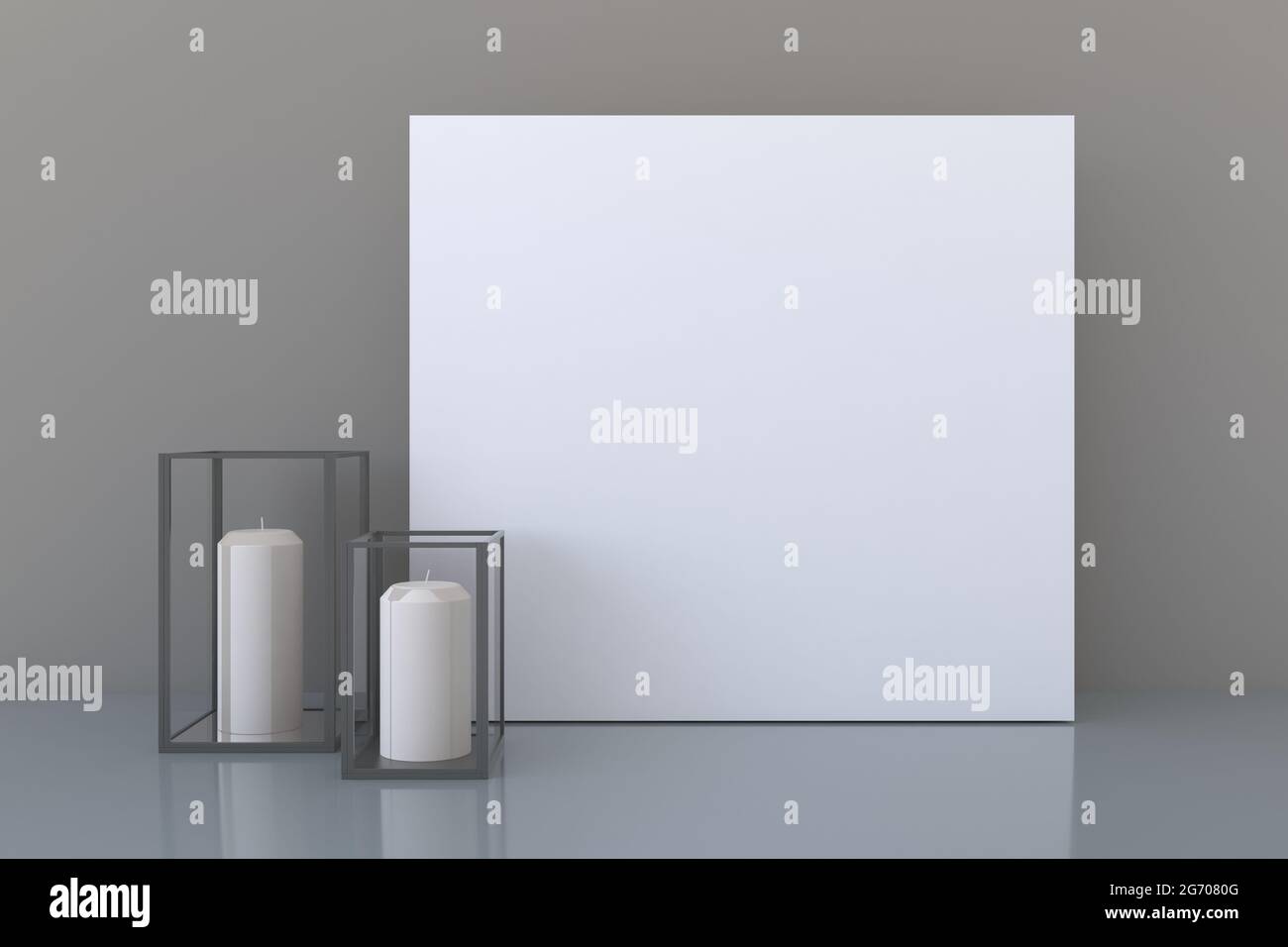 Frame with a blank canvas and candles Stock Photo - Alamy