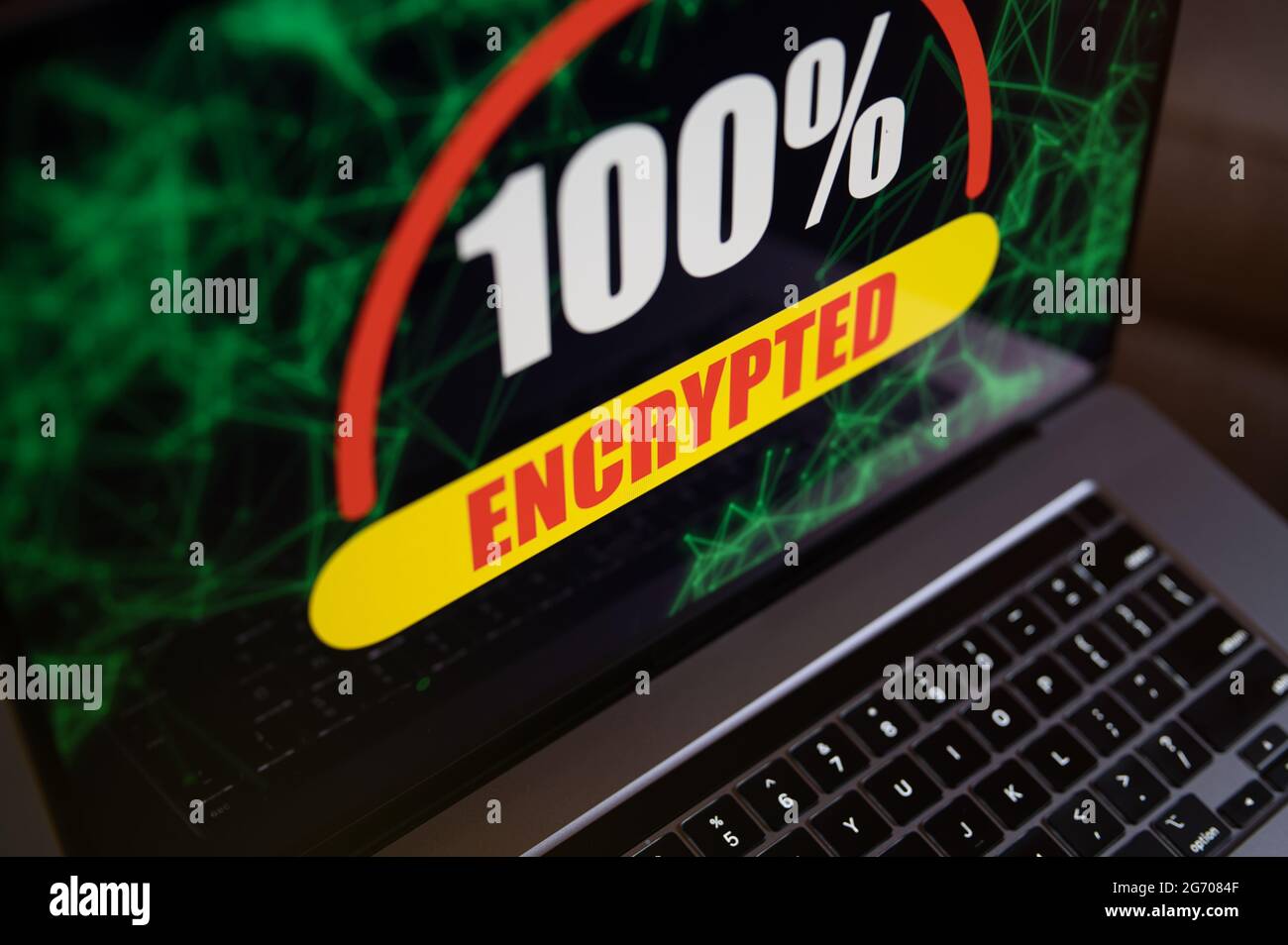 Ransom ware encrypted laptop computer displaying full encrypted ...