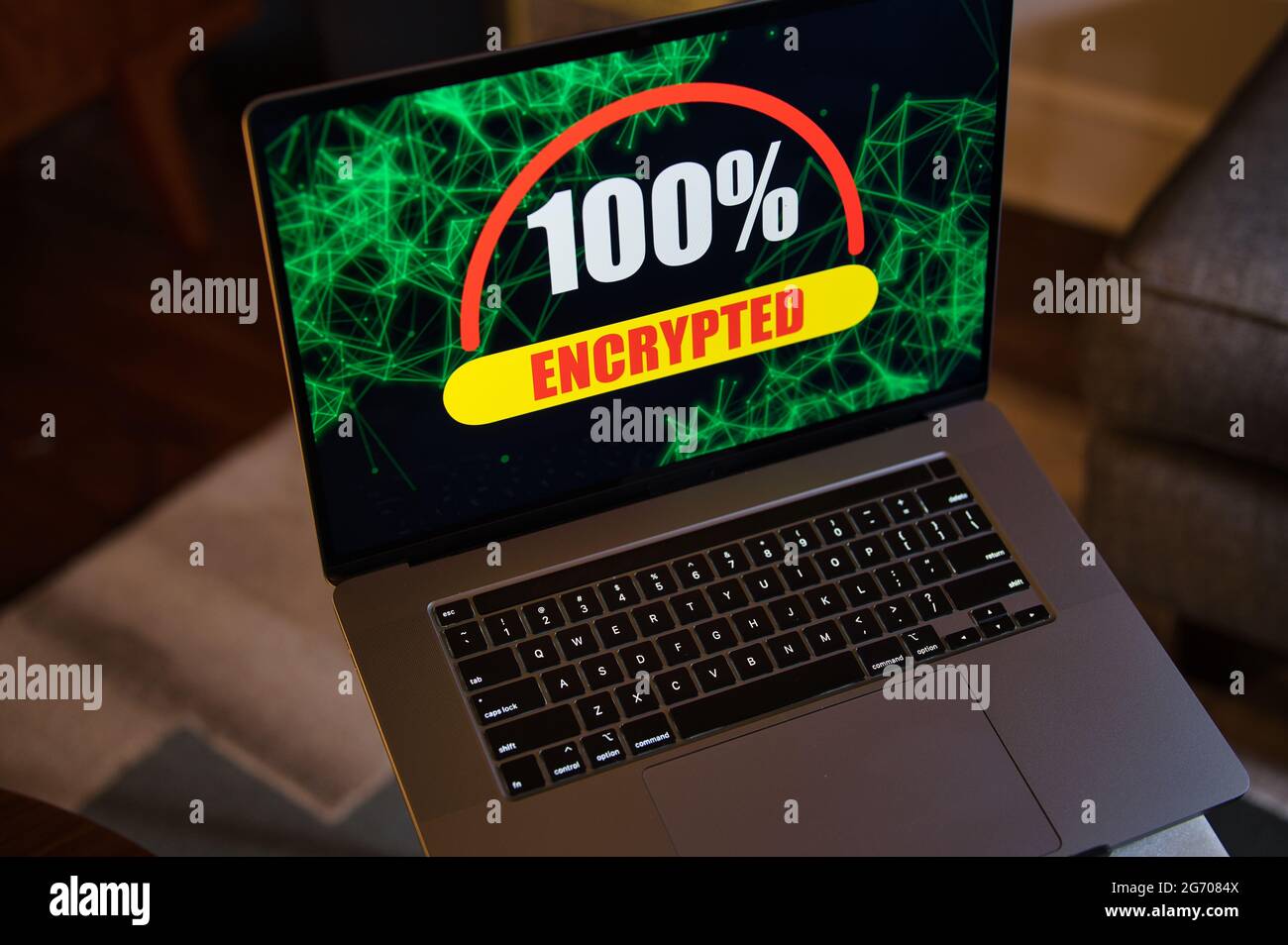 Ransom ware encrypted laptop computer displaying full encrypted ...