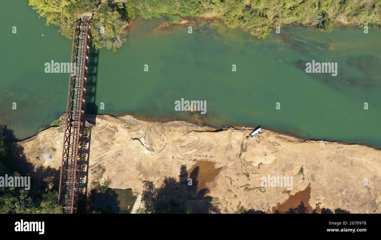 Serra Azul, Brazil. 09th July, 2021. Pardo River bed partially dry, in ...