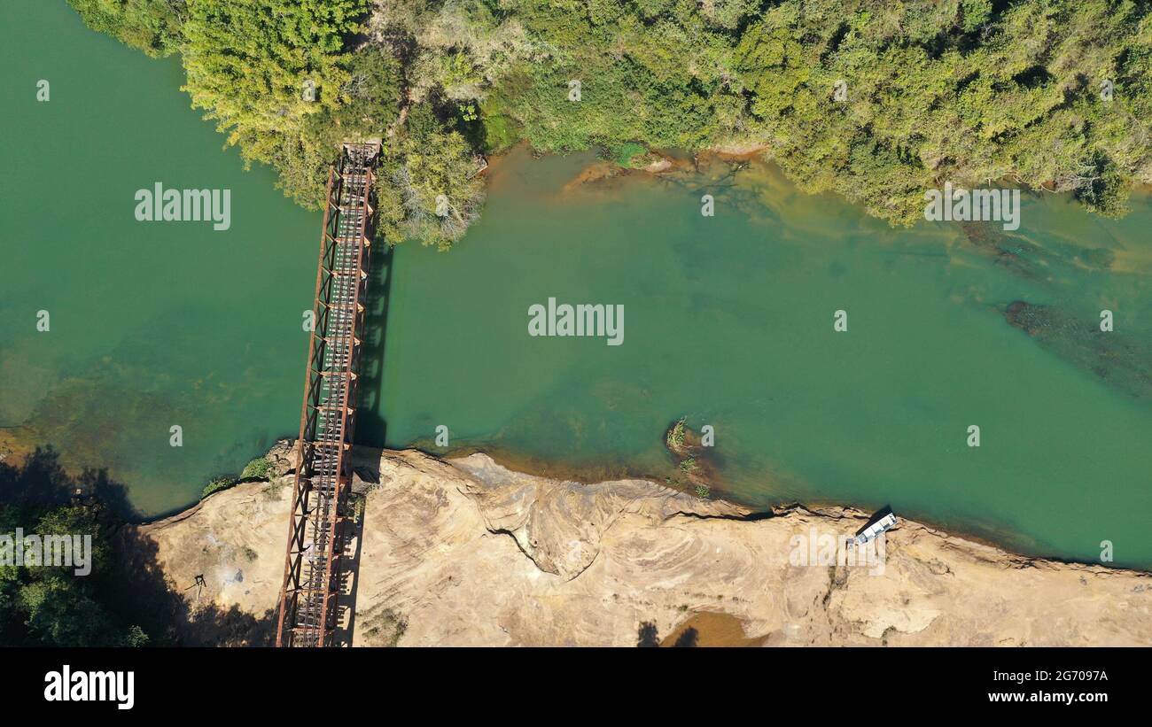 Serra Azul, Brazil. 09th July, 2021. Pardo River bed partially dry, in ...