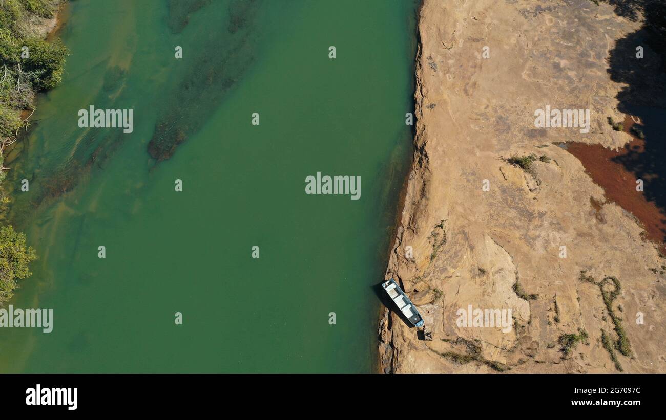 Serra Azul, Brazil. 09th July, 2021. Pardo River bed partially dry, in ...