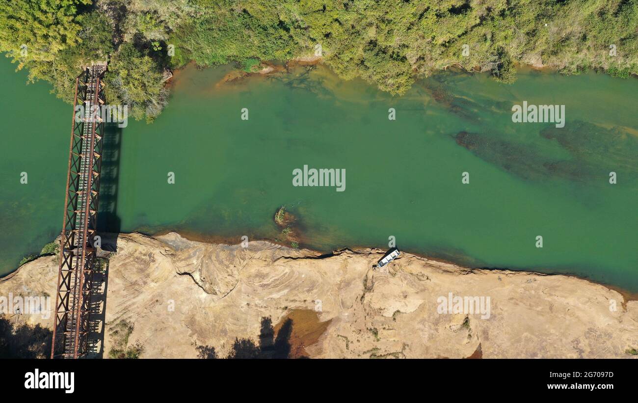 Serra Azul, Brazil. 09th July, 2021. Pardo River bed partially dry, in ...