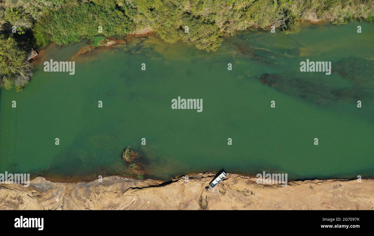 Serra Azul, Brazil. 09th July, 2021. Pardo River bed partially dry, in ...