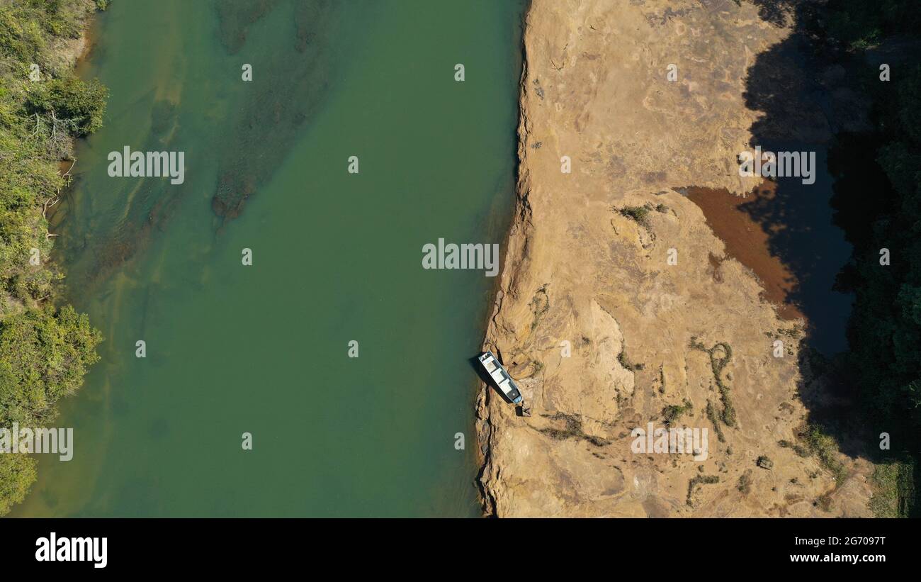 Serra Azul, Brazil. 09th July, 2021. Pardo River bed partially dry, in ...
