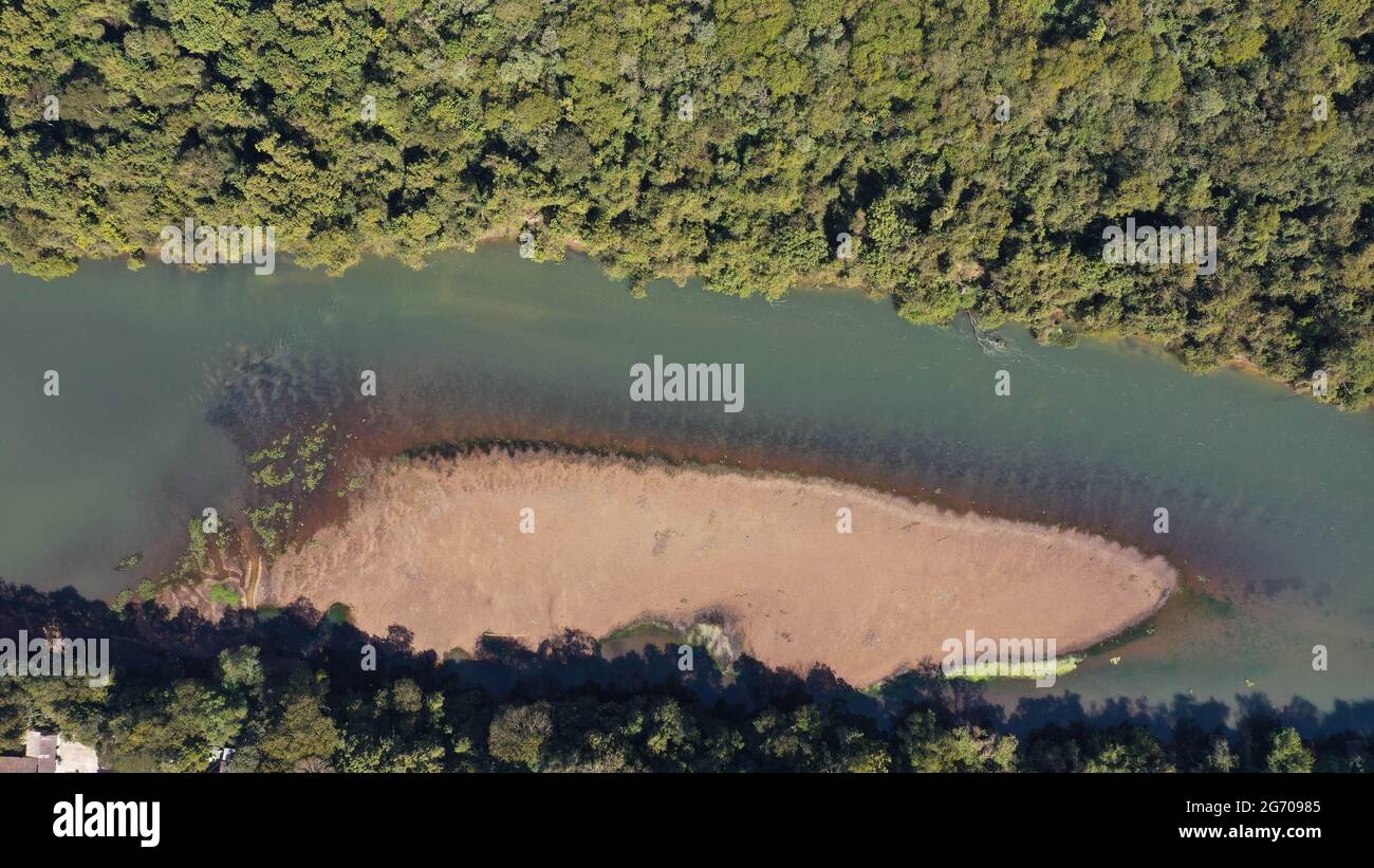 Serra Azul, Brazil. 09th July, 2021. Pardo River bed partially dry, in ...