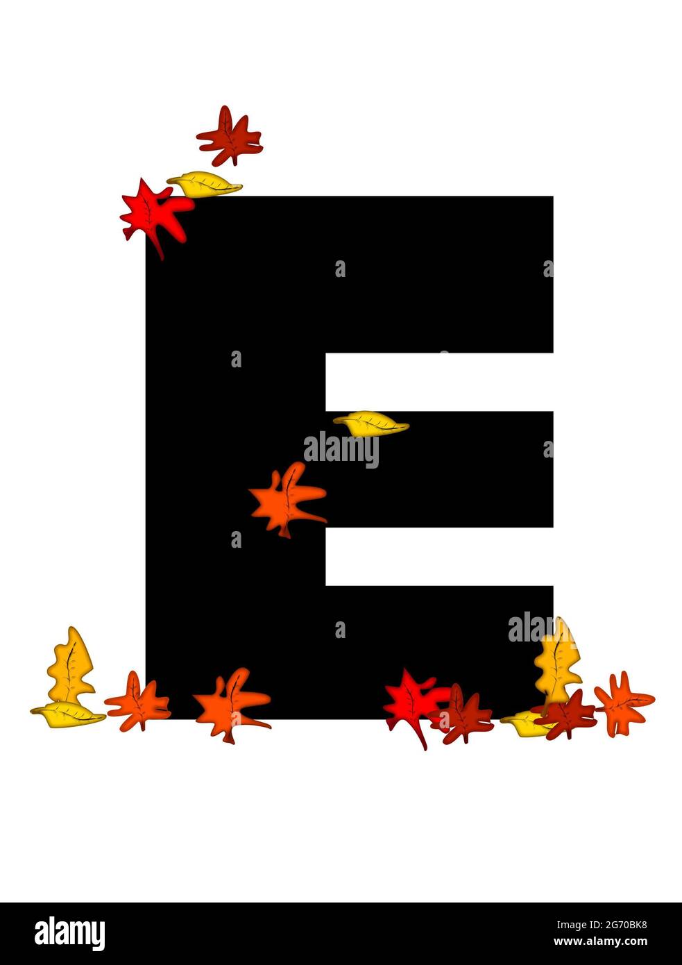 The letter E, in the alphabet set "Autumn Falling" is black. It is ...