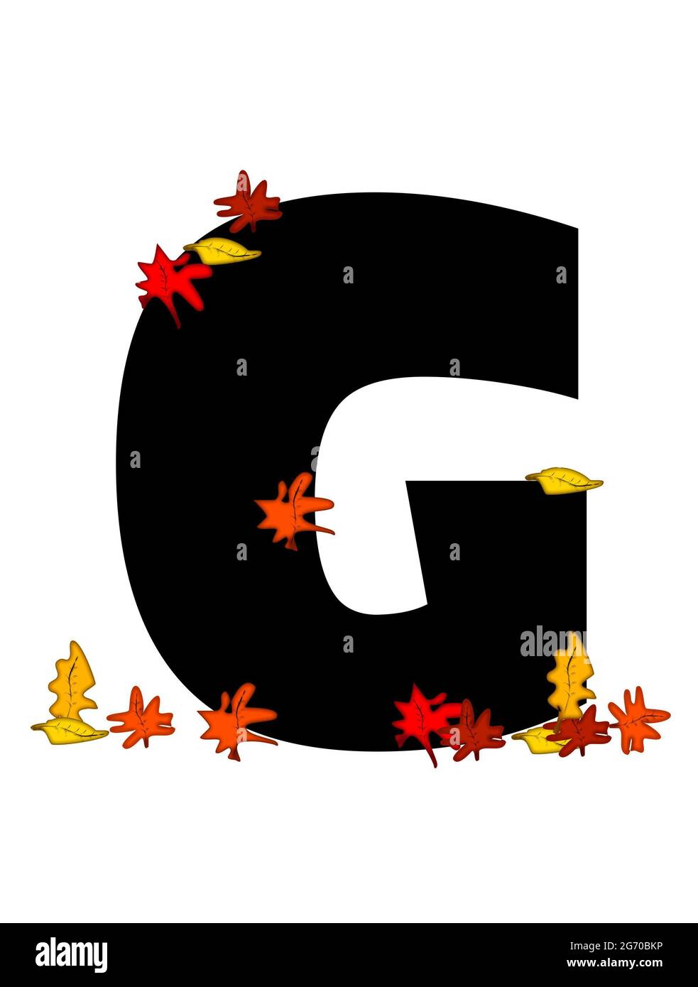 The letter G, in the alphabet set "Autumn Falling" is black. It is ...