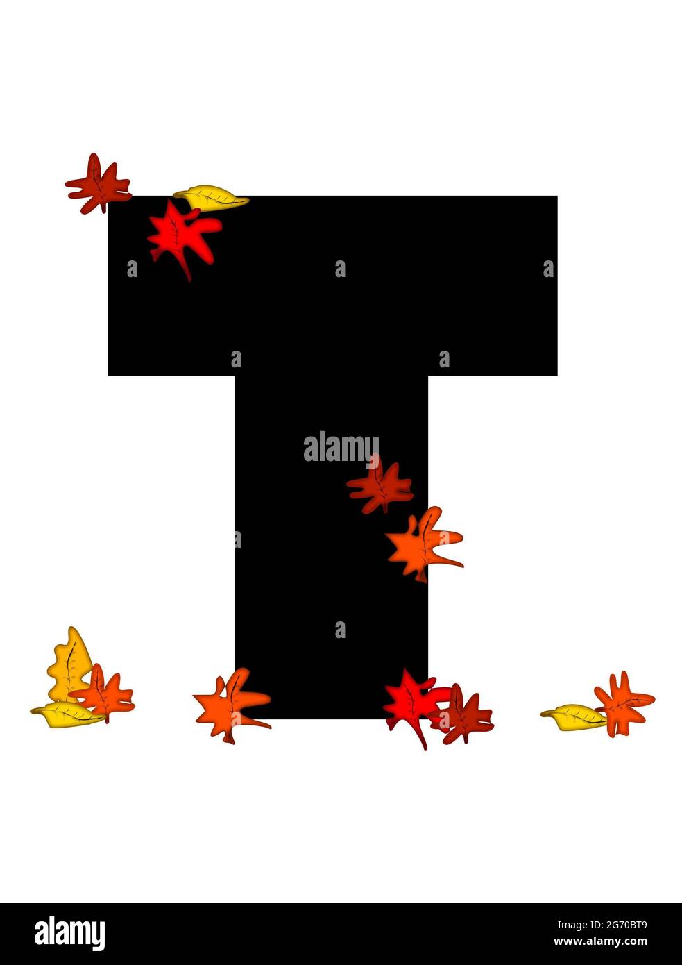 The letter T, in the alphabet set "Autumn Falling" is black. It is ...