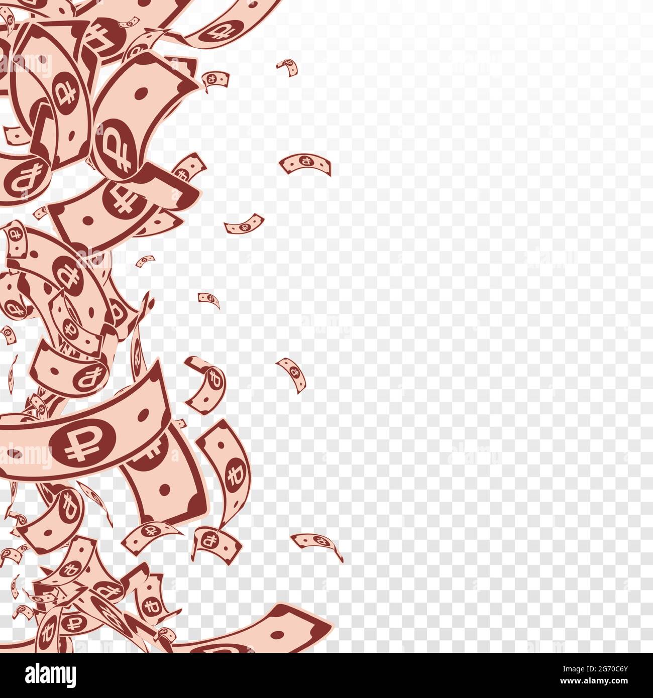 Russian ruble notes falling. Messy RUB bills on transparent background ...