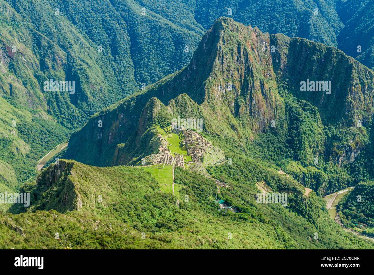 Aerial view of Machu Picchu ruins from Machu Picchu mountain, Peru ...