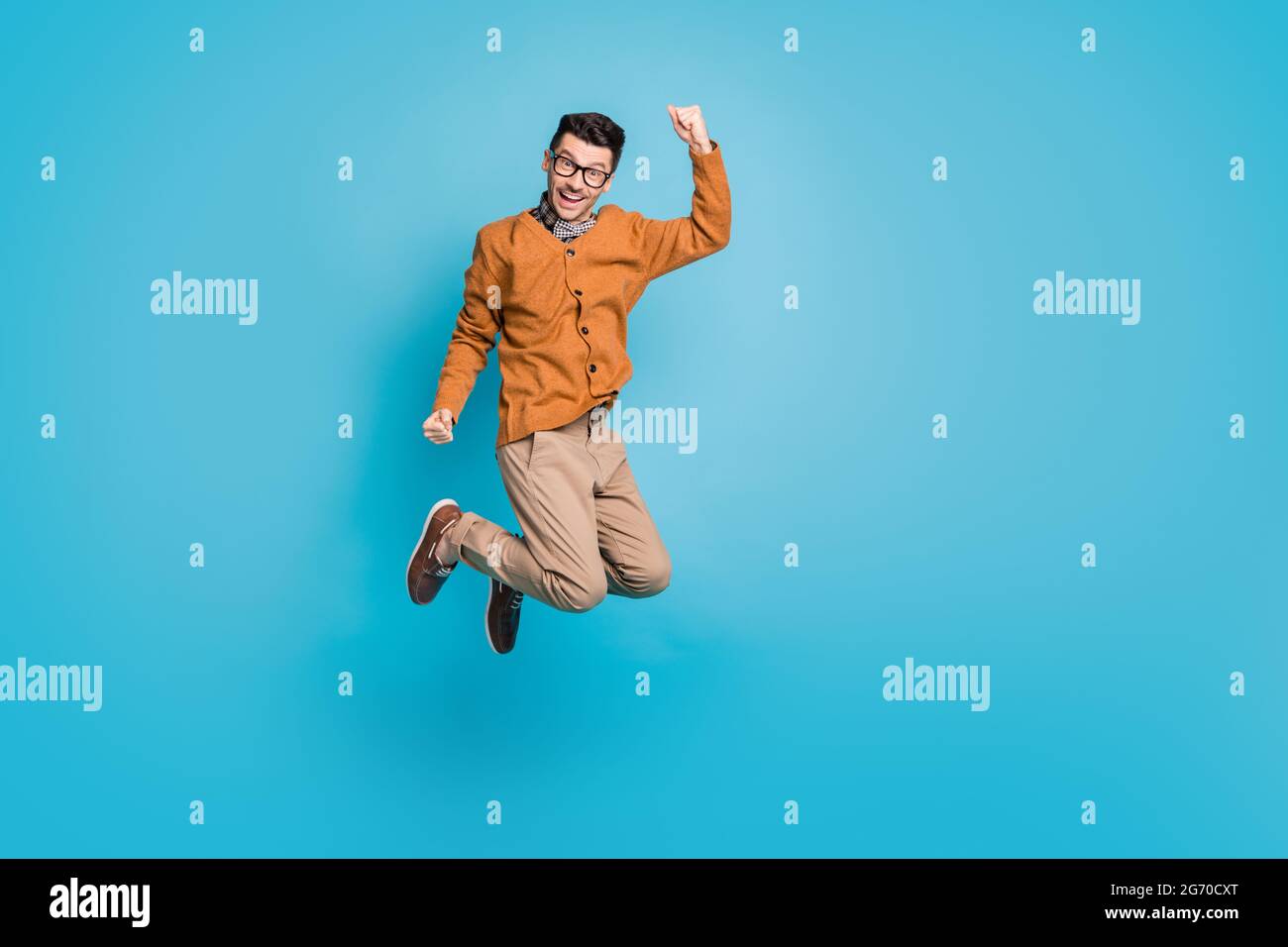 Full body photo of young excited man happy celebrate win victory ...