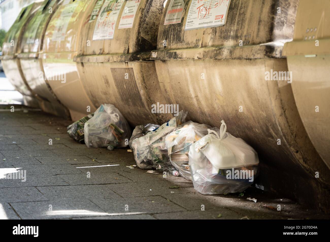 MUNICH, GERMANY - Jun 14, 2021: The public trash bins and trash ...